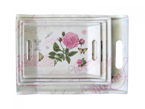 hot rectangle melamine food serving tray with rose